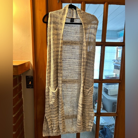 GAP | Sweaters | Gap Womens Striped Openfront Sweater Gray And Cream ...